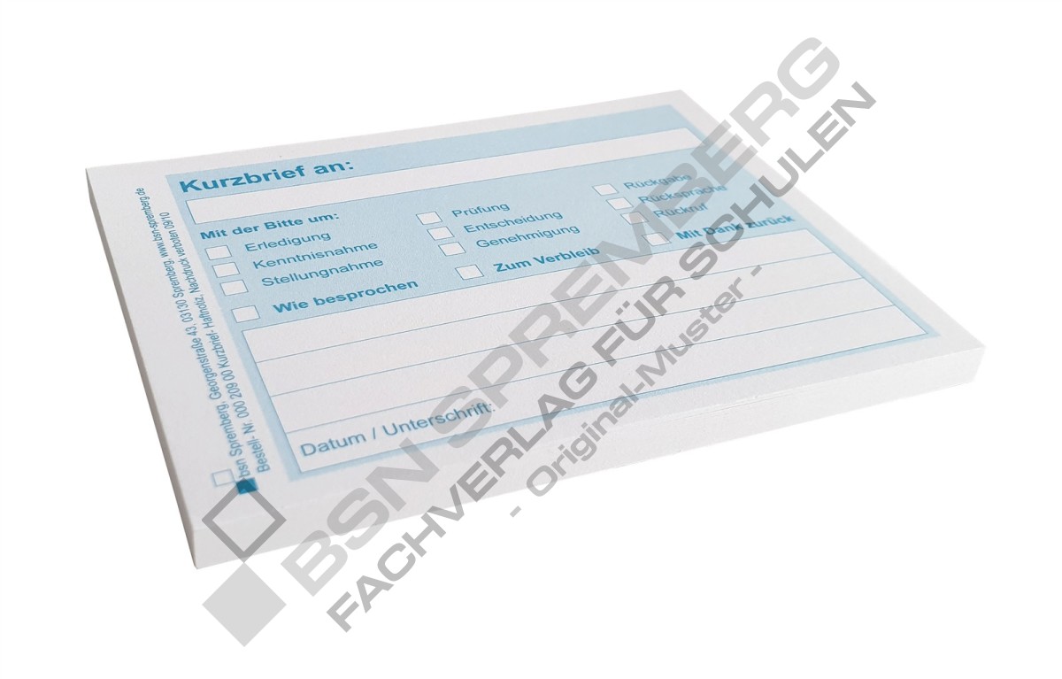 Kurzbrief, Haftnotizzettel, DIN A7, Block mit 50 Blatt - BSN SPREMBER