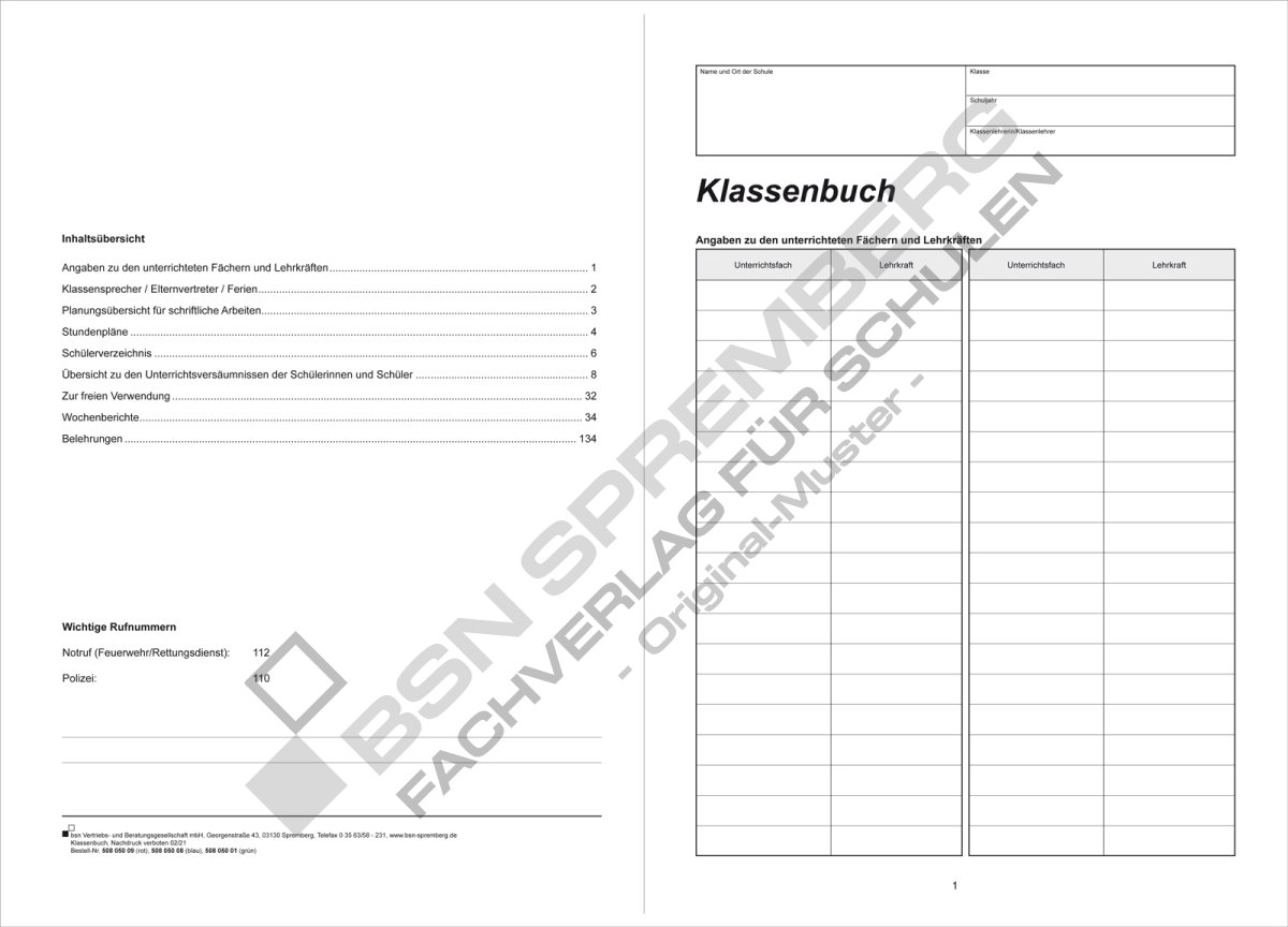Amtl. Klassentagebuch Sachsen ohne ausklappbare Namensleiste, 136 Sei