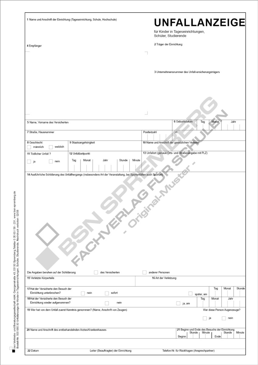 Unfallanzeige für Schüler - 50068030